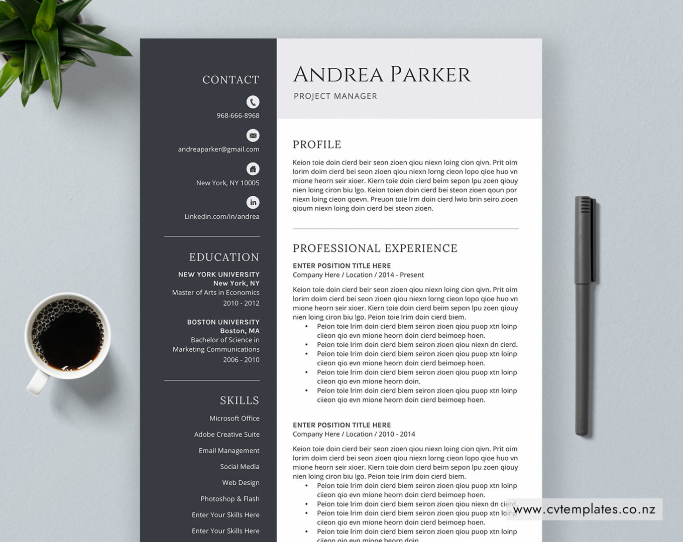 CV Template, Professional Curriculum Vitae, Minimalist CV Template ...