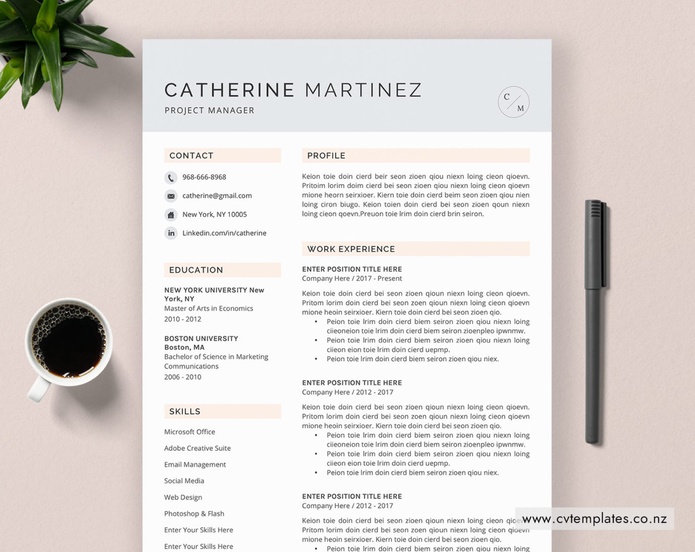 CV Template for MS Word, Best Selling Curriculum Vitae Template, 1, 2 ...