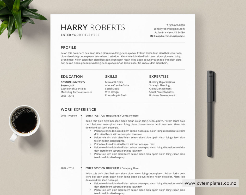CV Template for MS Word, Curriculum Vitae, Functional CV Template ...