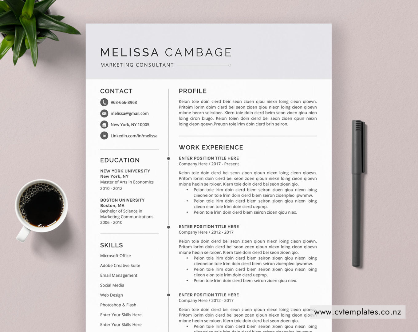 CV Template, Professional Curriculum Vitae, Minimalist CV Template ...