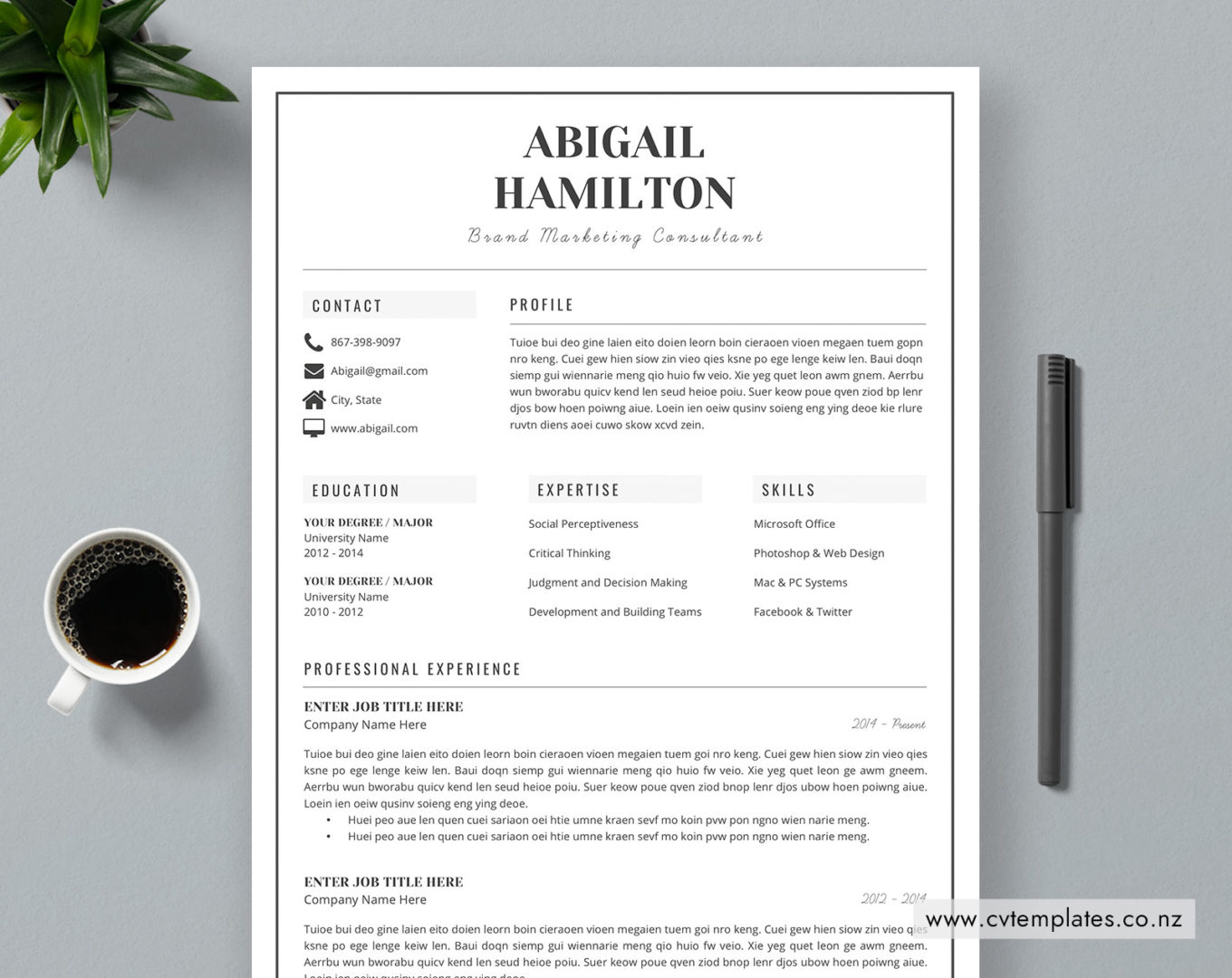 CV Template for MS Word, Curriculum Vitae, Editable CV Template, Cover ...