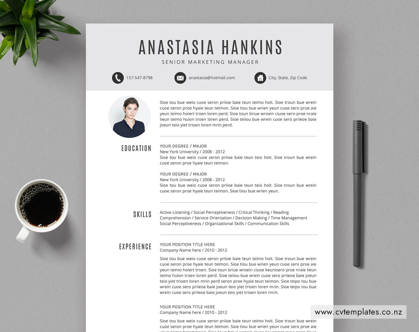 CV Template for MS Word, Minimalist Curriculum Vitae, Professional CV ...