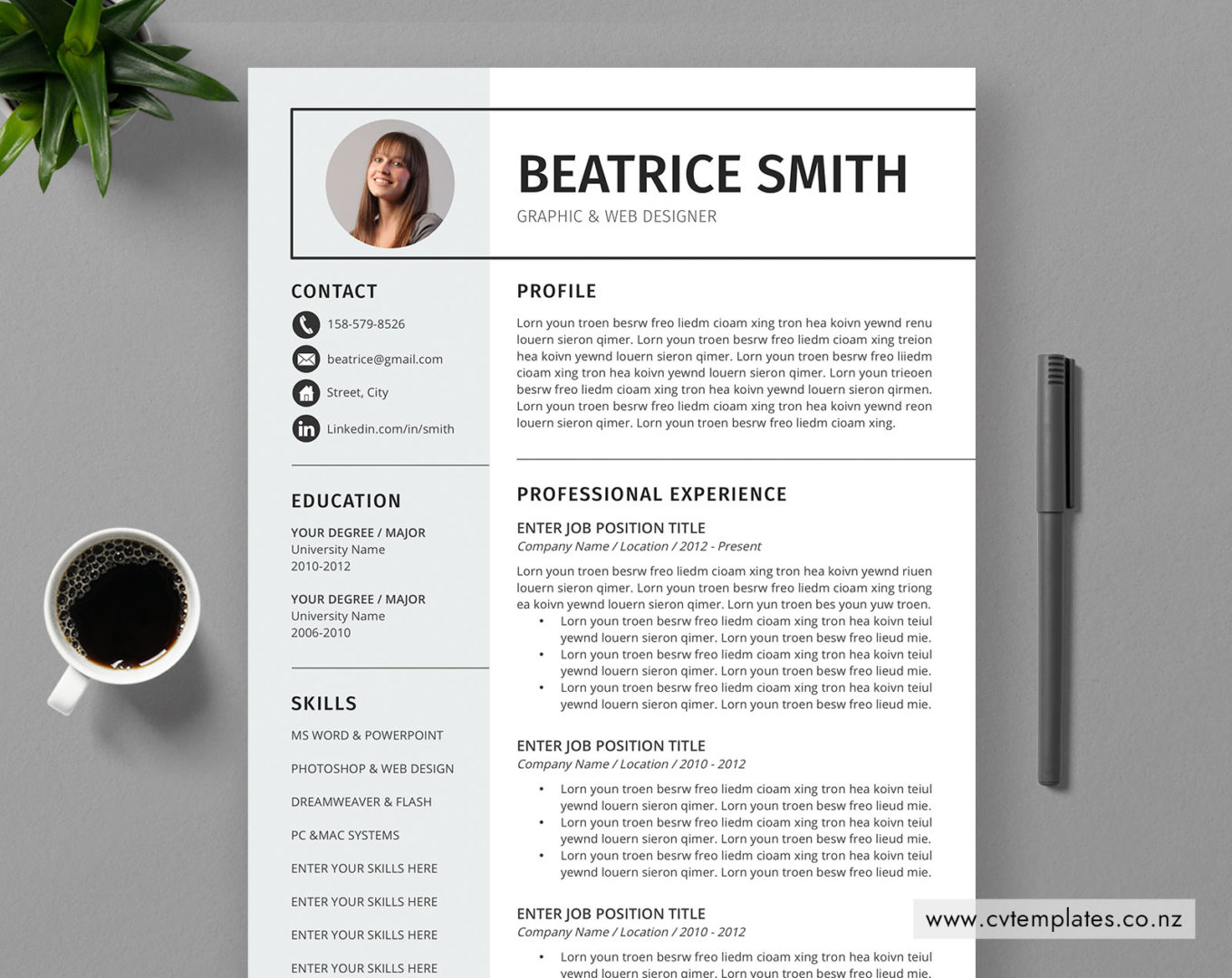 CV Template for MS Word, Professional Curriculum Vitae, Editable CV ...