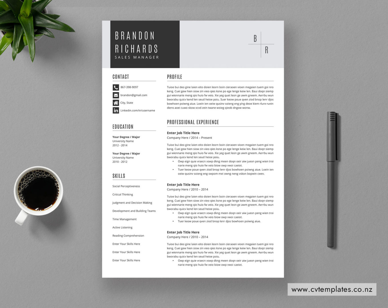 CV Template for MS Word, Curriculum Vitae, Unique CV Template, Cover ...