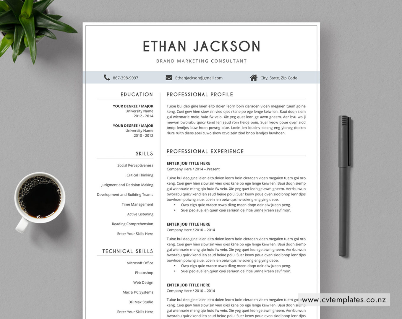 CV Template for MS Word, Curriculum Vitae, Editable CV Template, Cover ...