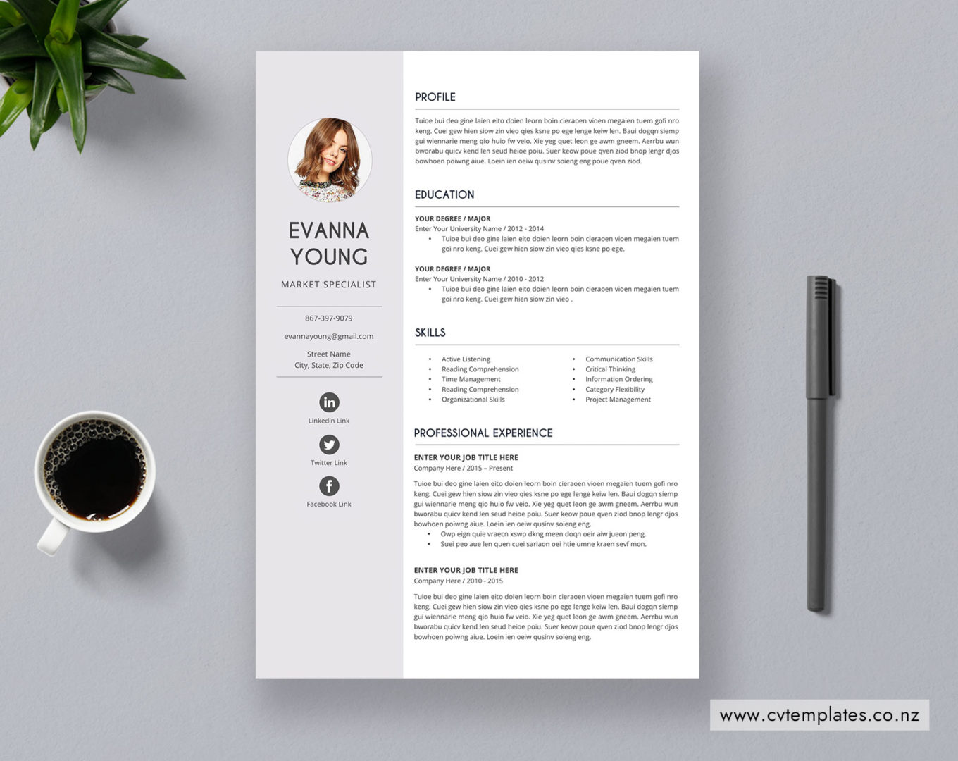 CV Template for MS Word, Curriculum Vitae, Editable CV Template, Cover ...