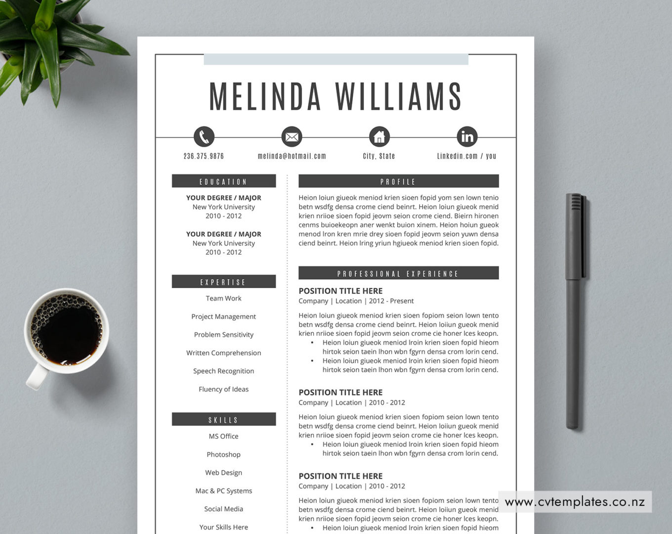www.cvtemplates.co.nz-New Zealand CV Template-Melinda CV Template-01 ...