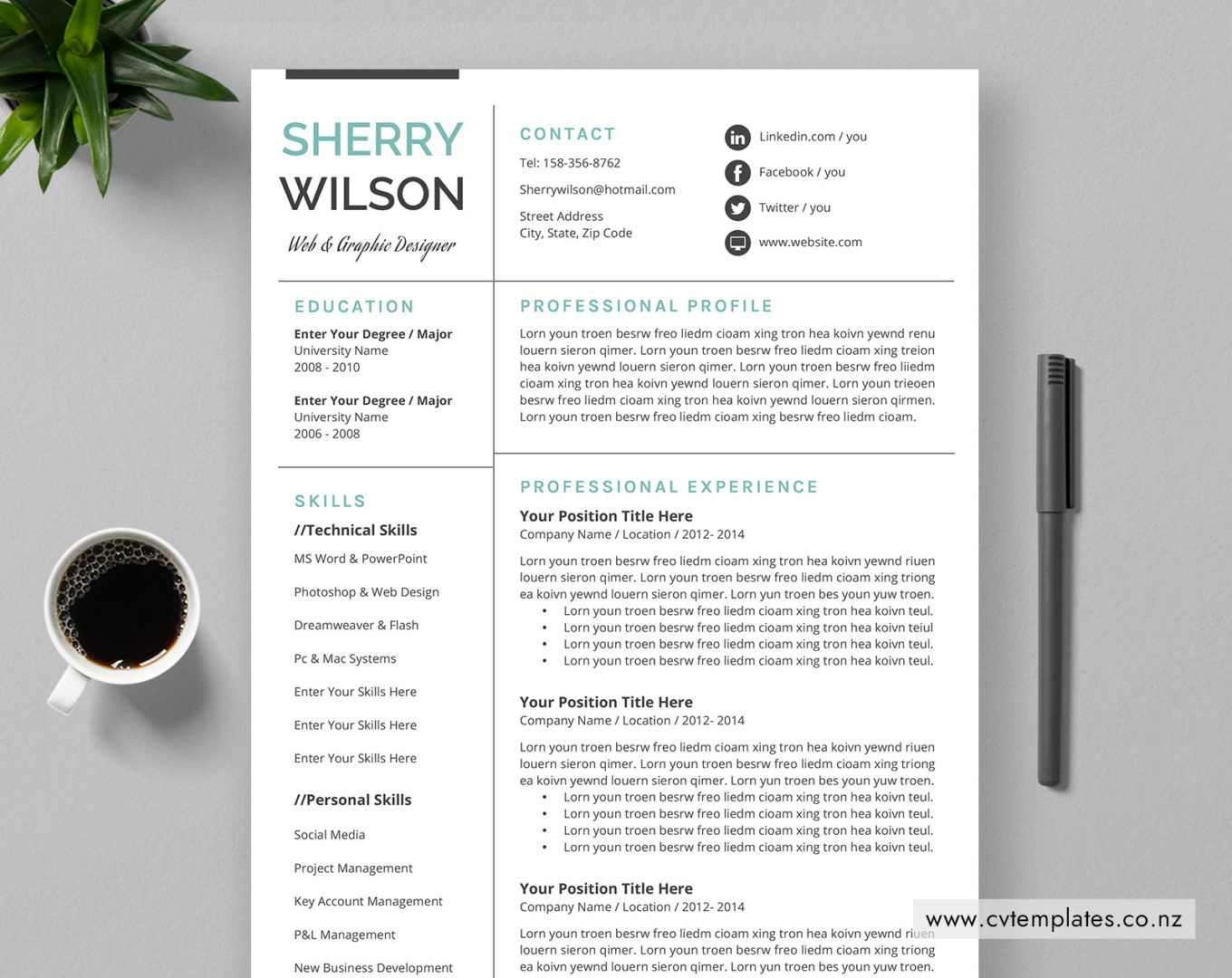 10 Highly Functional and Professional CV Templates and Cover Letter ...