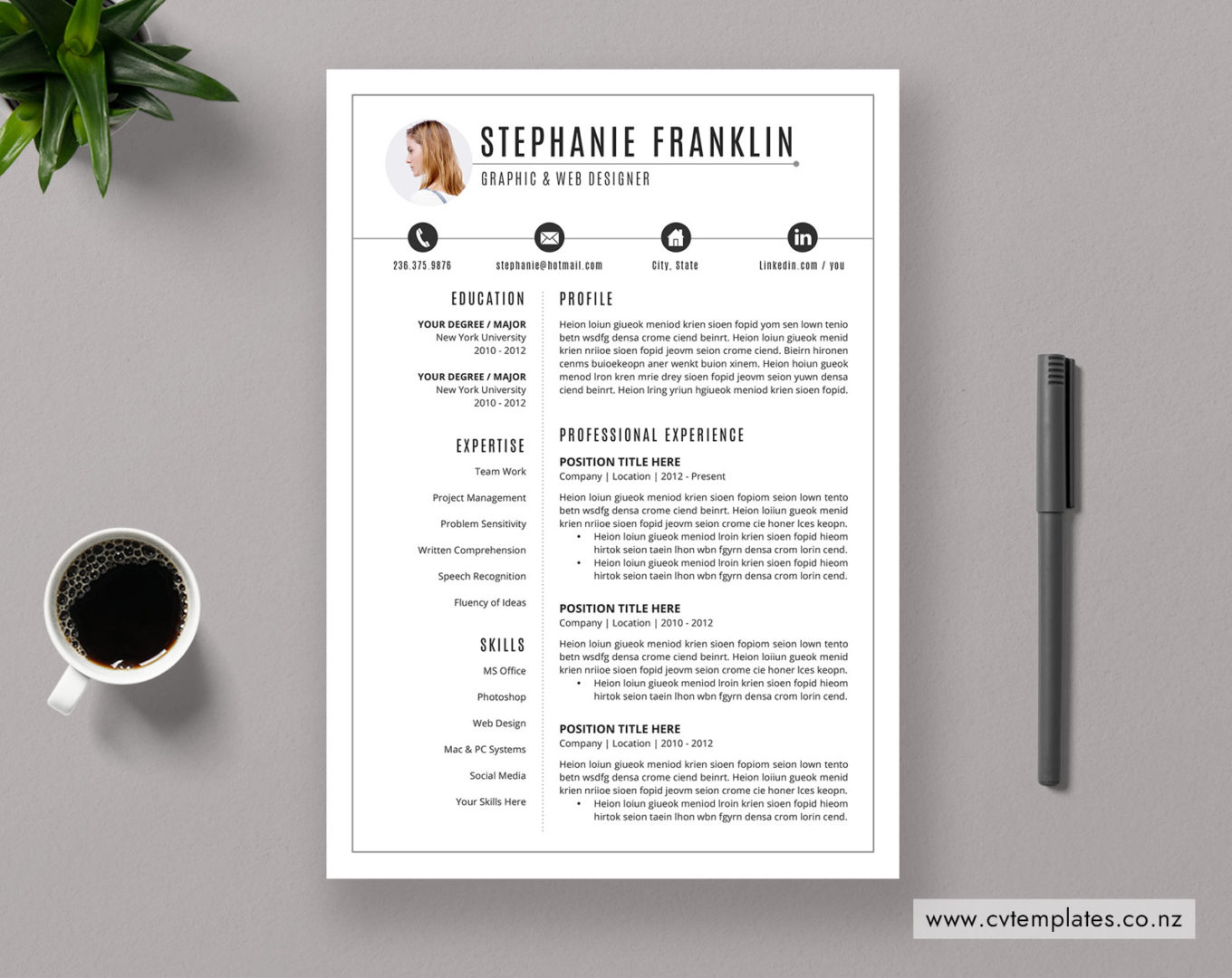 CV Template for MS Word, Curriculum Vitae, 1, 2 and 3 Page CV Template ...