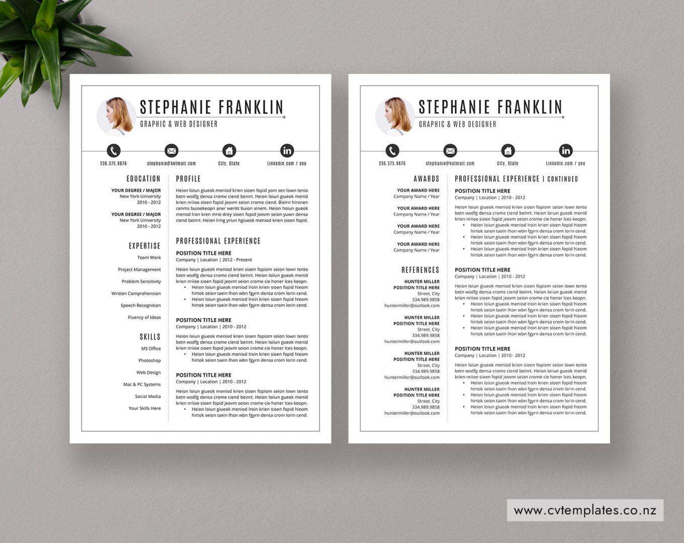 CV Template for MS Word, Curriculum Vitae, 1, 2 and 3 Page CV Template ...