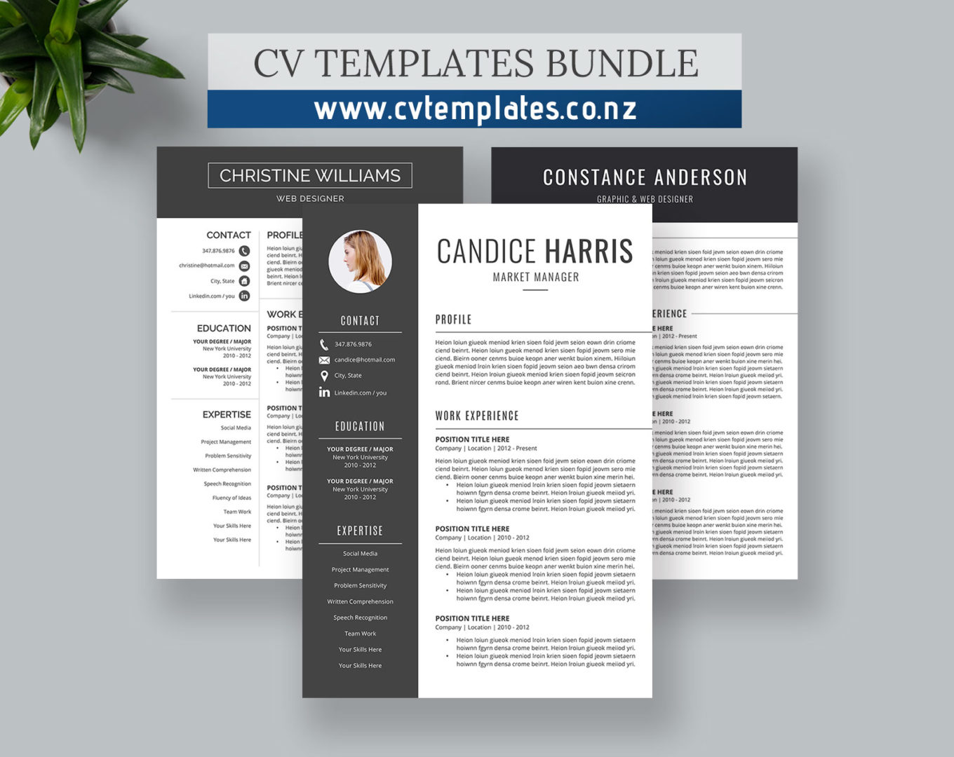 CV Templates Bundle for MS Word, Curriculum Vitae, Professional Resume ...