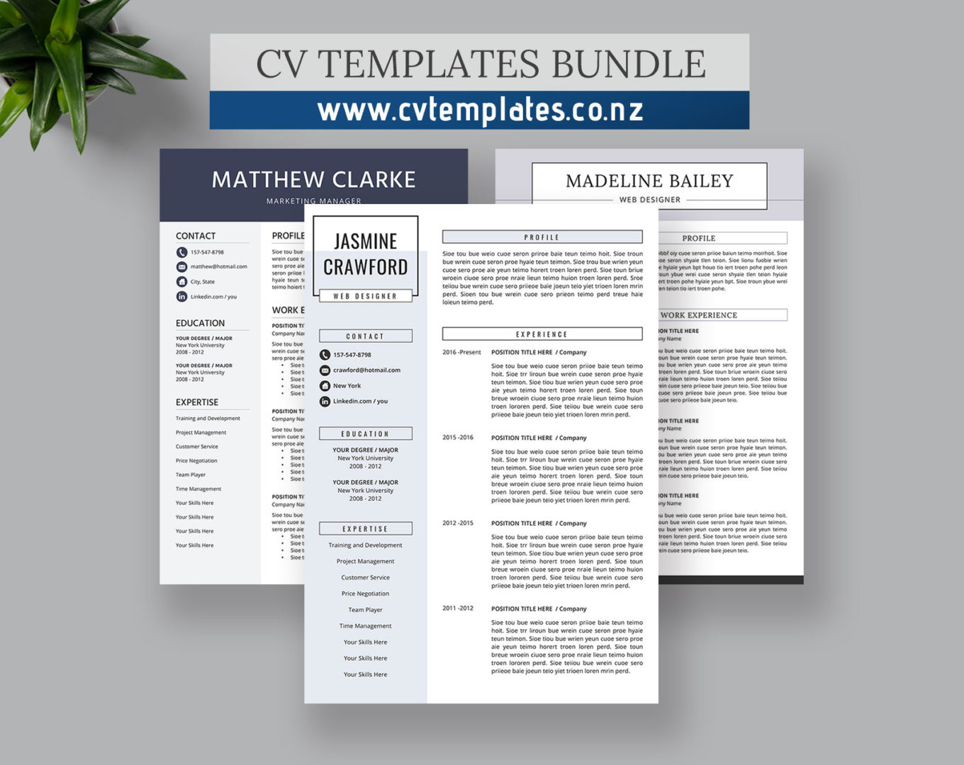 CV Templates Bundle for MS Word, Curriculum Vitae, Professional Resume ...