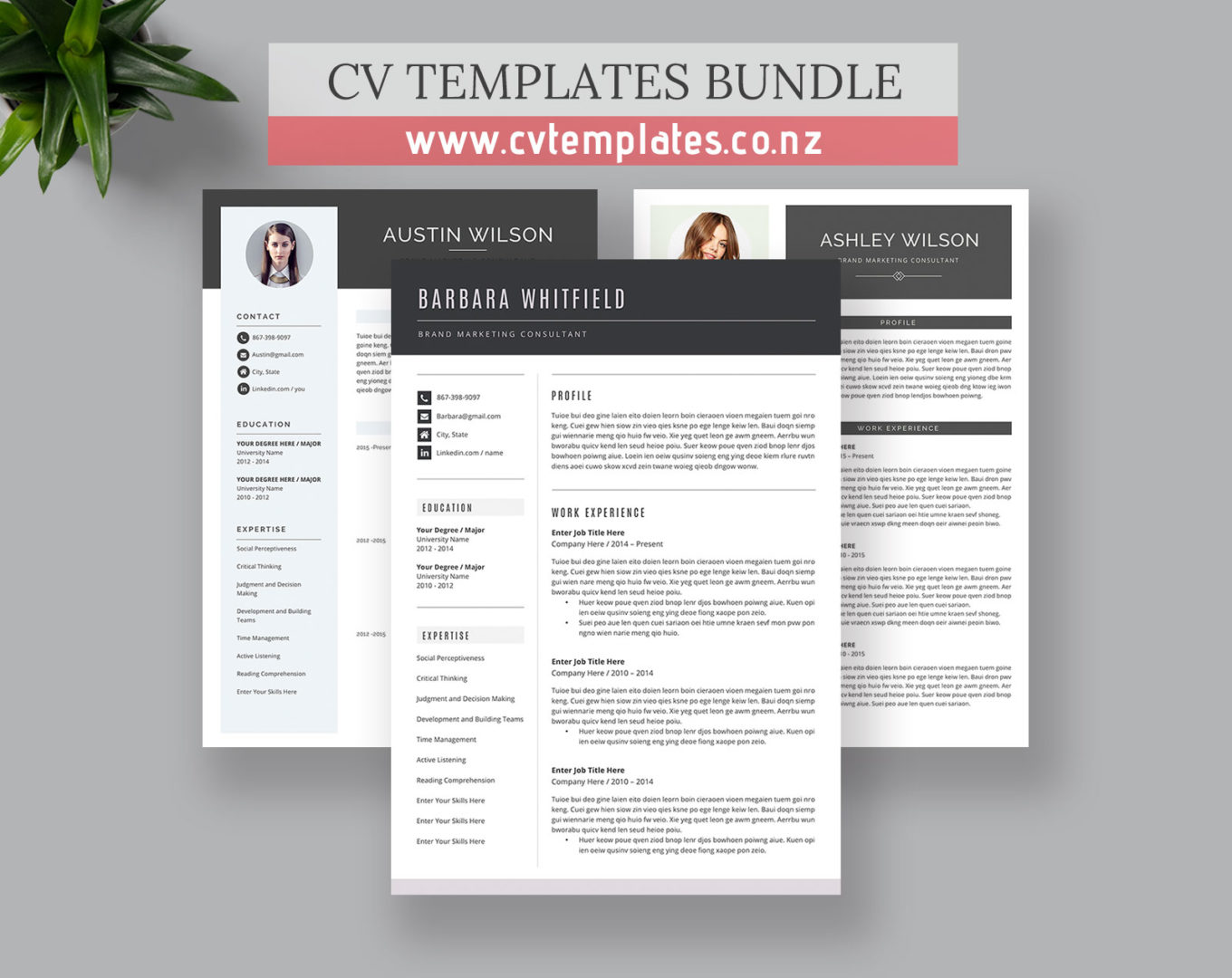 CV Templates Bundle for MS Word, Curriculum Vitae, Professional Resume ...