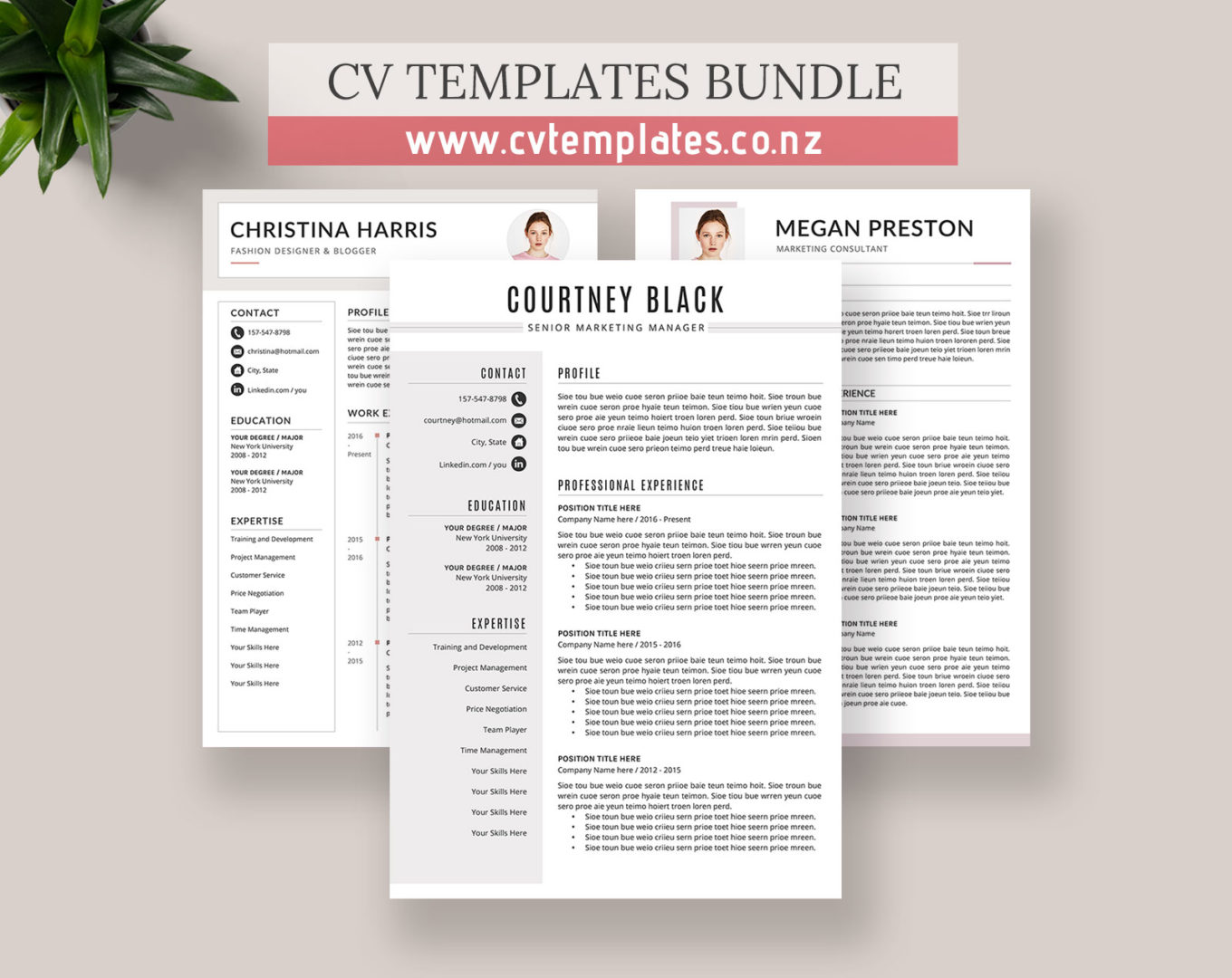 CV Templates Bundle for MS Word, Professional Resume Template, Creative ...