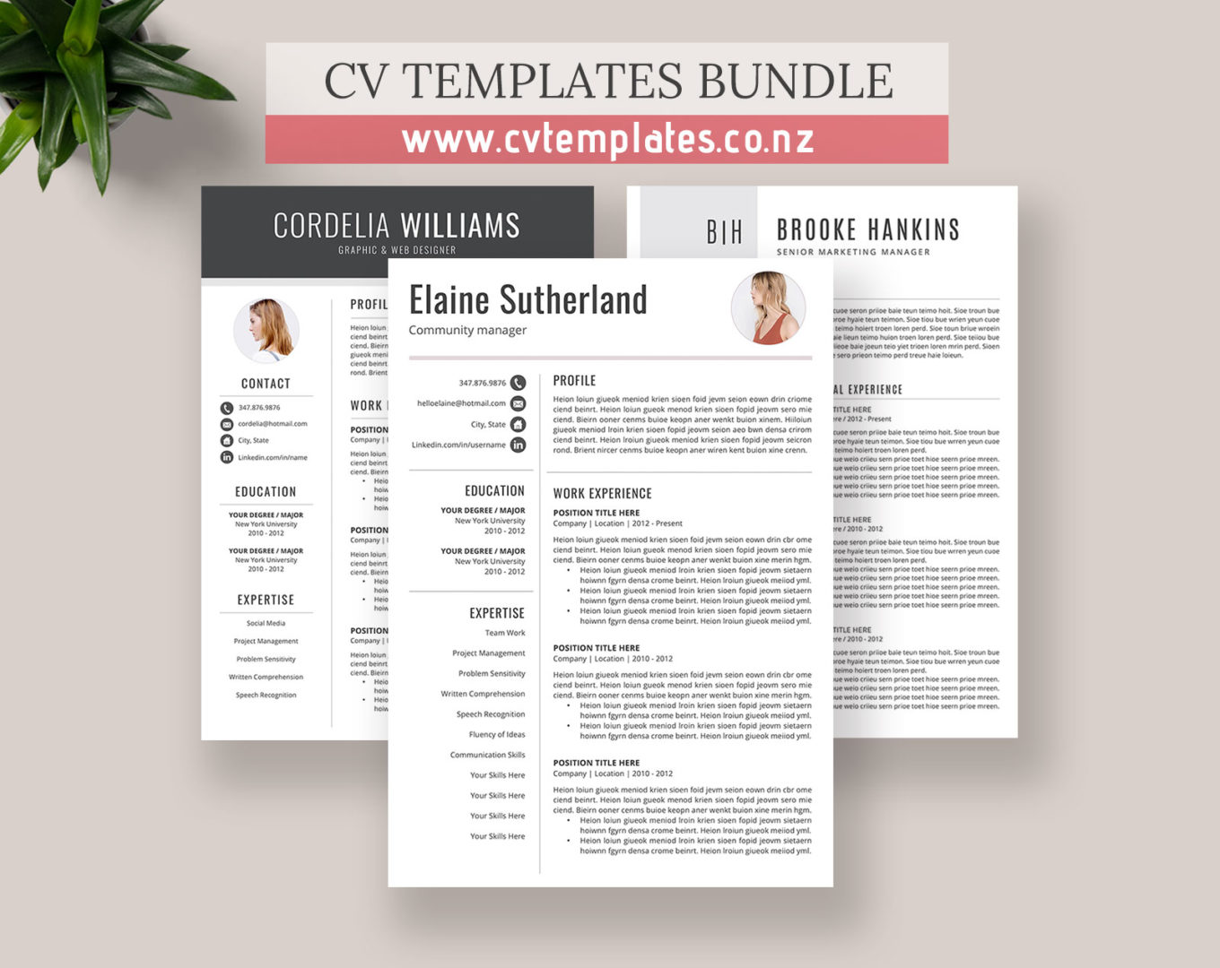 CV Templates Bundle for MS Word, Curriculum Vitae, Cover Letter, Simple ...